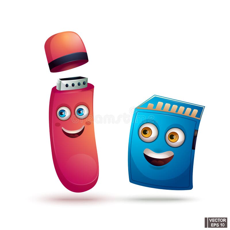 Funny Cartoon USB Flash Drive, Vector Illustration Stock Vector ...