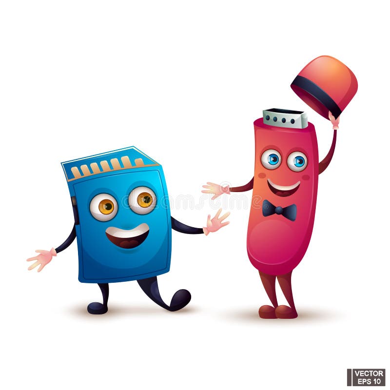 Cartoon Characters Flash Drive and Memory Card Stock Vector ...