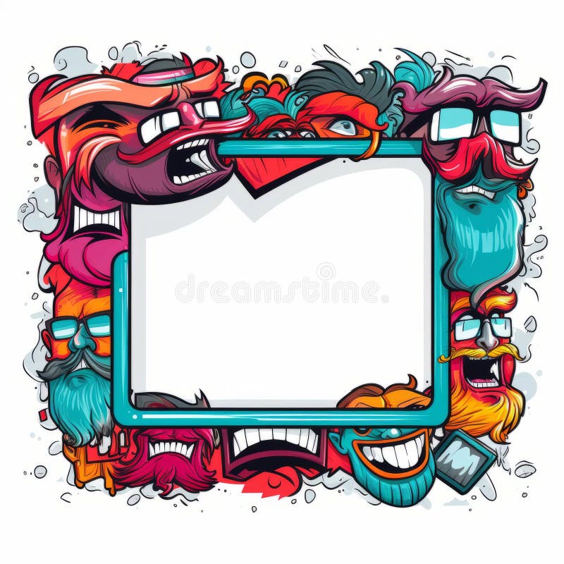 Cartoon Characters in Front of a Blank Frame Stock Illustration ...
