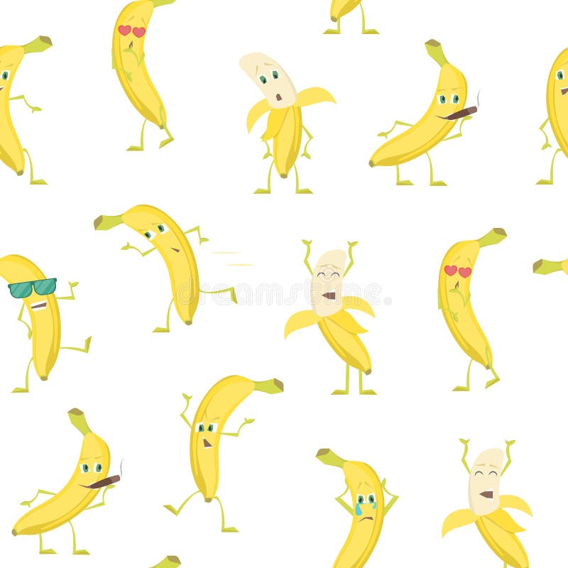 Cartoon Characters Funny Yellow Bananas Seamless Pattern Background ...