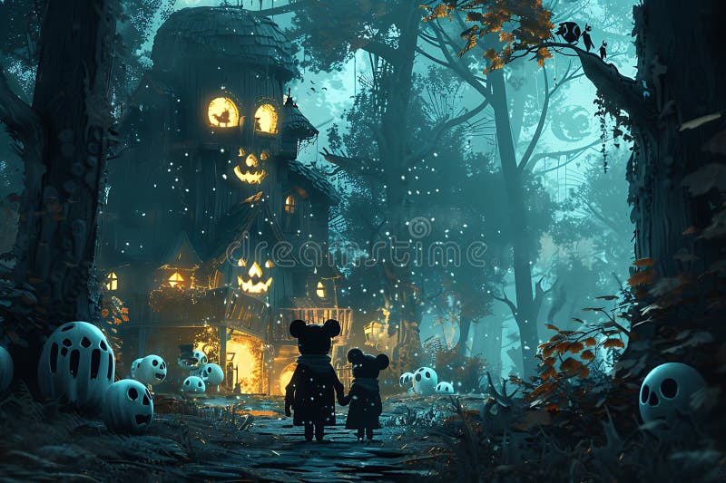 Cartoon Characters in a Haunted Forest Stock Illustration ...