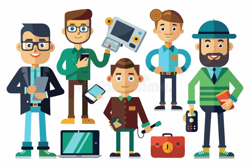 Cartoon Characters Interact with Multiple Devices, Showcasing ...