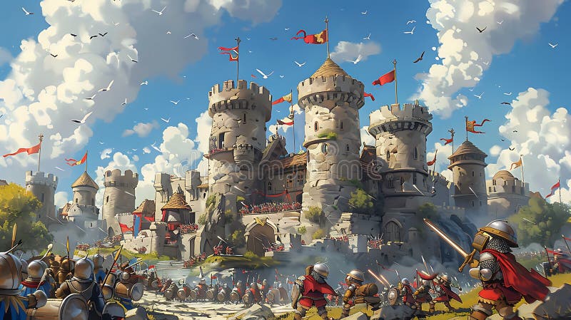 Cartoon Characters in a Medieval Battle Scene Stock Illustration ...