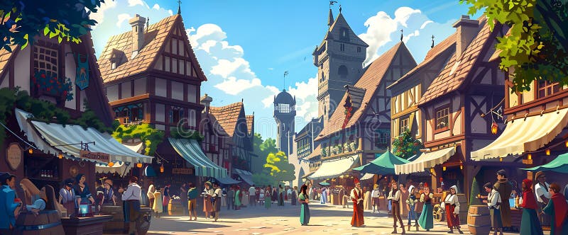 Cartoon Characters in a Medieval Village Fair Stock Illustration ... Cartoon Characters in a Medieval Village Fair Stock Illustration ...