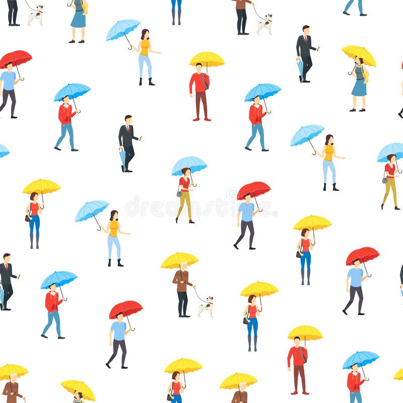 Cartoon Characters People Holding Umbrella Seamless Pattern Background ...