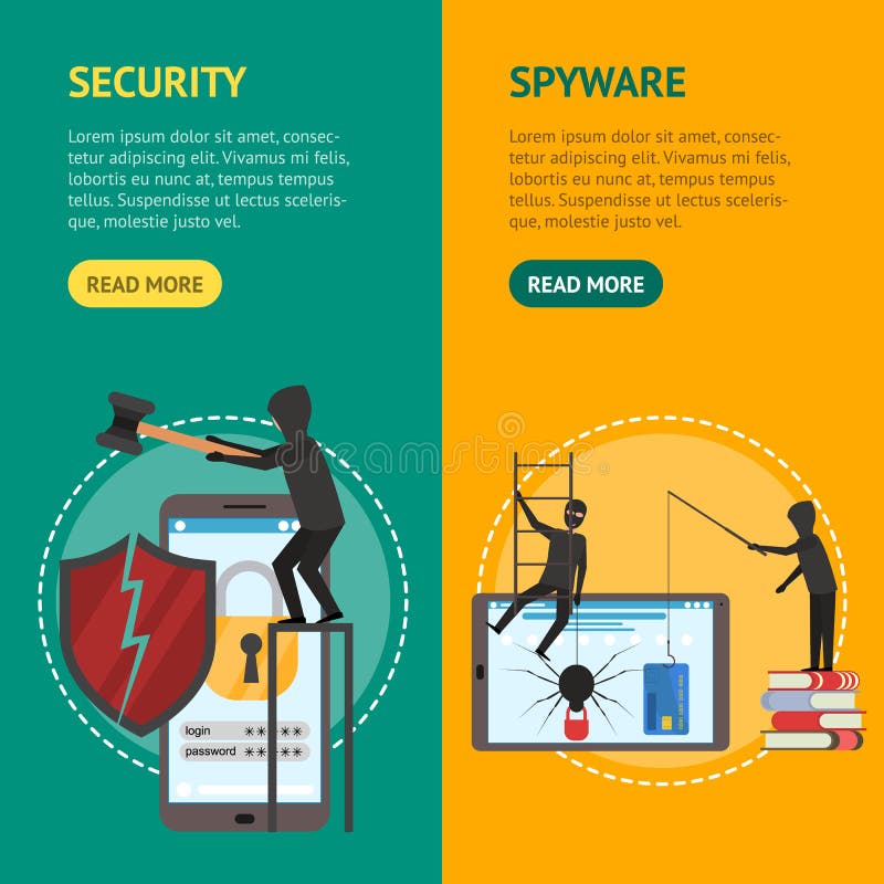 Cartoon Characters People Internet Hackers Banner Vecrtical Set ...