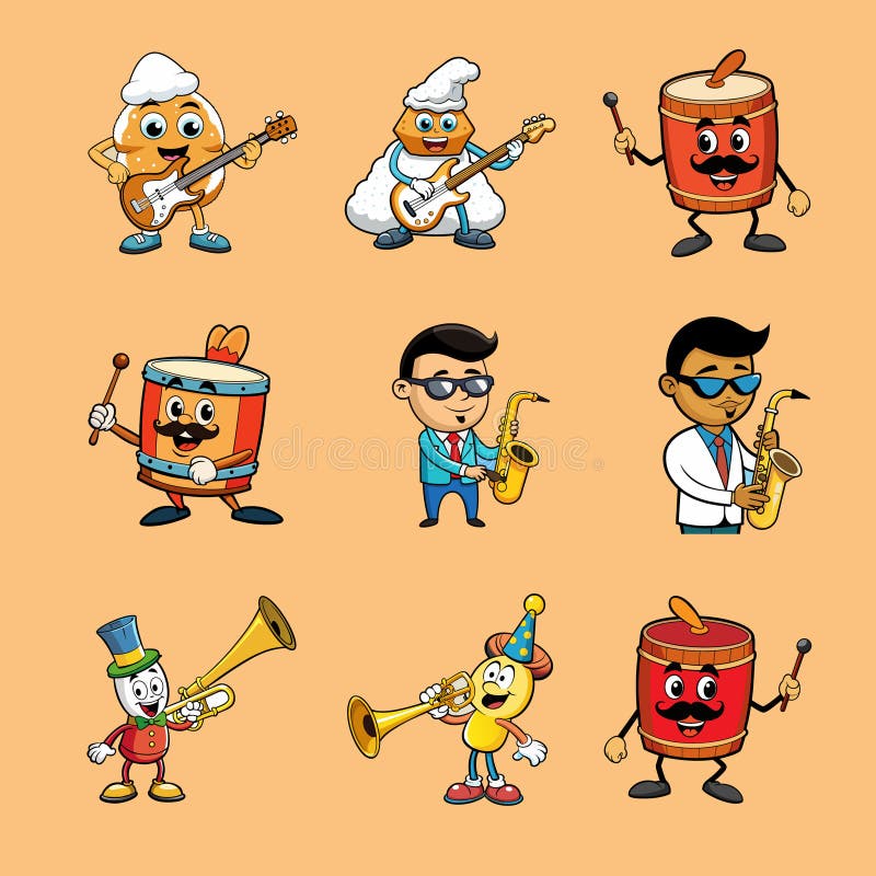 Cartoon Characters Playing Musical Instruments Stock Vector ...