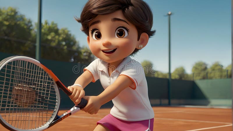 Cartoon Characters Playing Tennis Game Stock Illustration ...