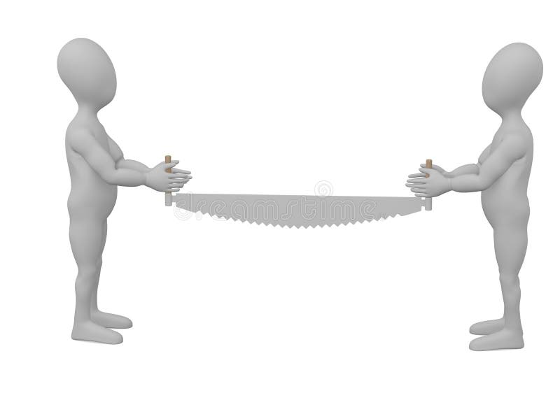 Cartoon Characters with Saw Stock Illustration - Illustration of render ...