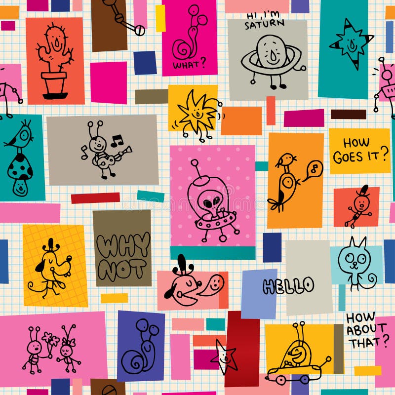 Cartoon Characters Seamless Pattern Stock Vector - Illustration of ...