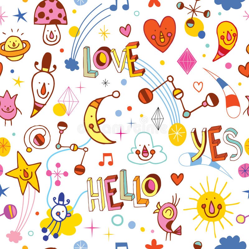 Cartoon Characters Seamless Pattern Stock Vector - Illustration of moon ...