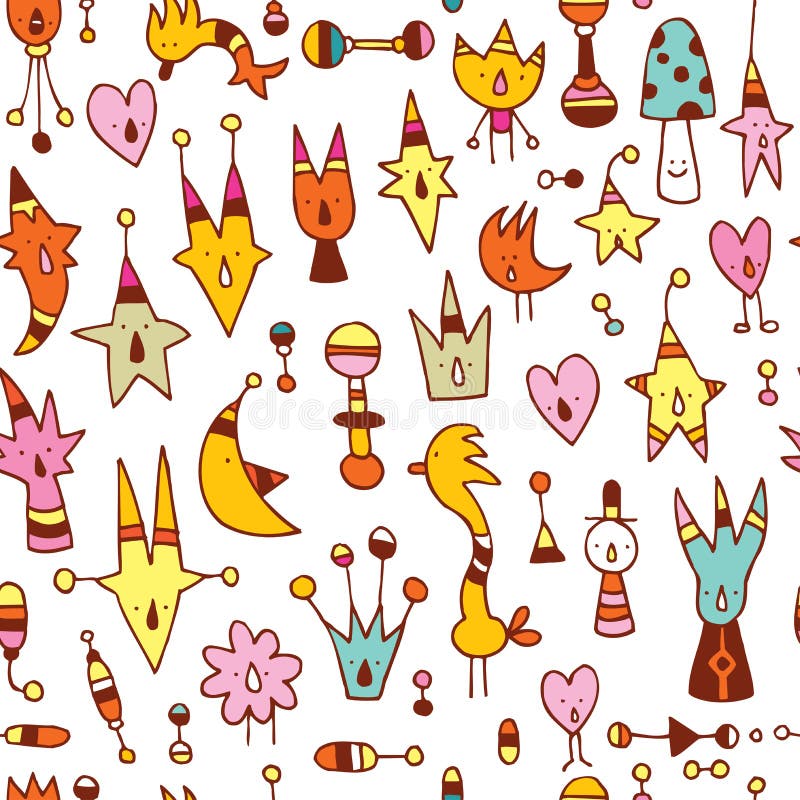 Cartoon Characters Seamless Pattern Stock Vector - Illustration of hand ...