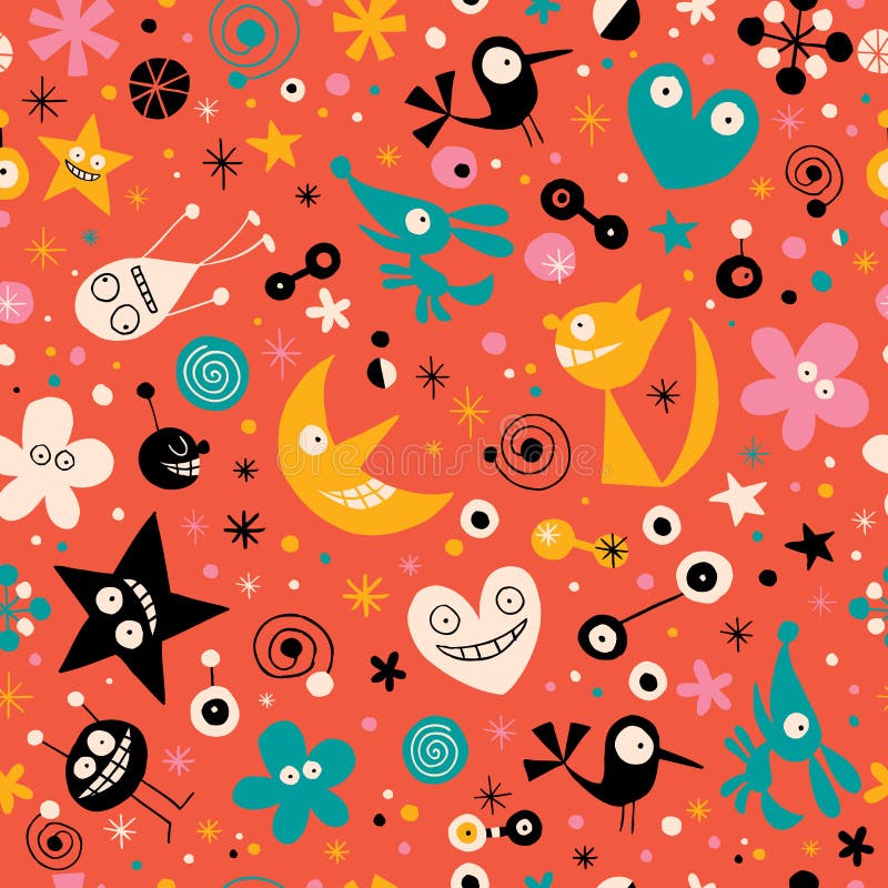 Cartoon Characters Seamless Pattern Stock Vector - Illustration of ...
