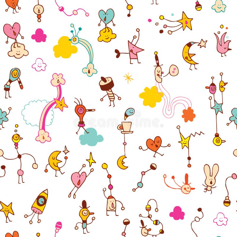 Cartoon Characters Seamless Pattern Stock Vector - Illustration of ...