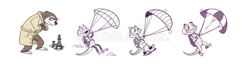 Cartoon Characters in Sequential Extreme Sports Progression Stock ...