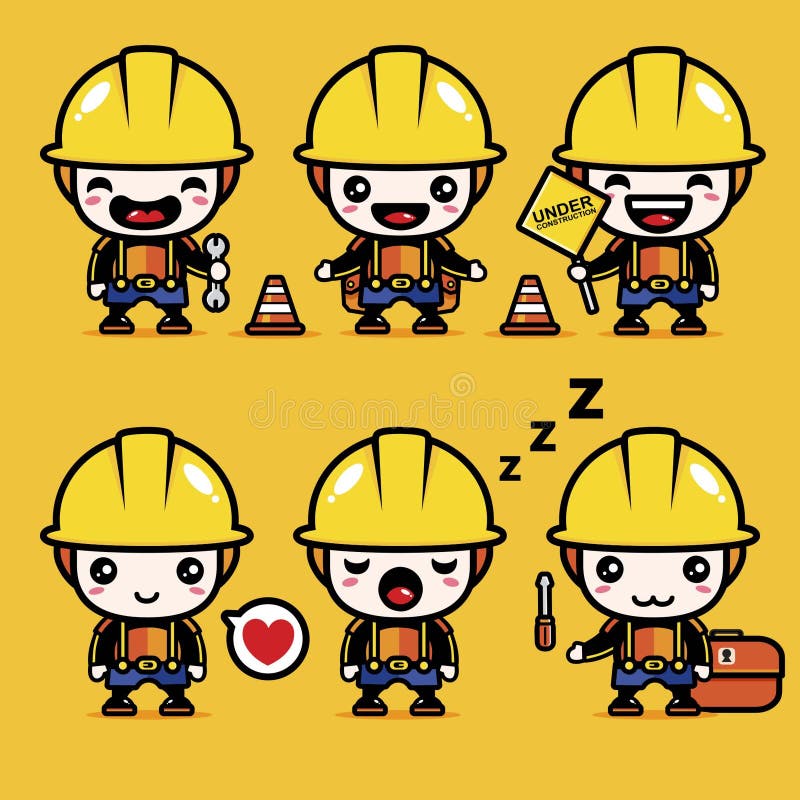 Cartoon Characters Set Bundle of Cute Boys into Construction Workers ...