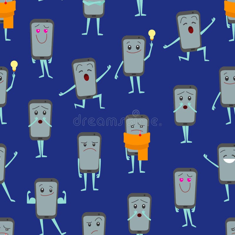 Cartoon Characters Smartphones Seamless Pattern Background. Vector ...