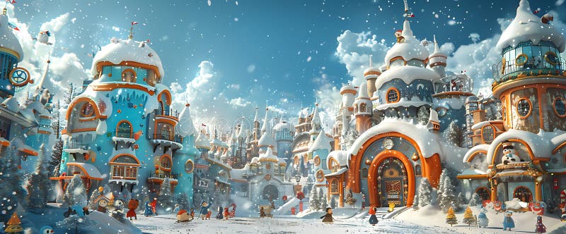 Cartoon Characters in a Snow Kingdom Stock Illustration - Illustration ...