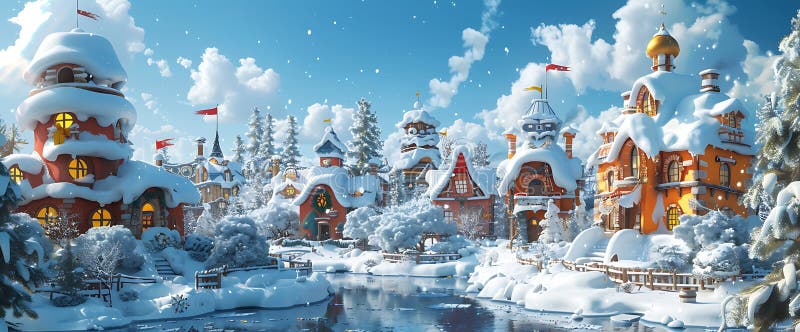 Cartoon Characters in a Snowy Kingdom Stock Illustration - Illustration ...