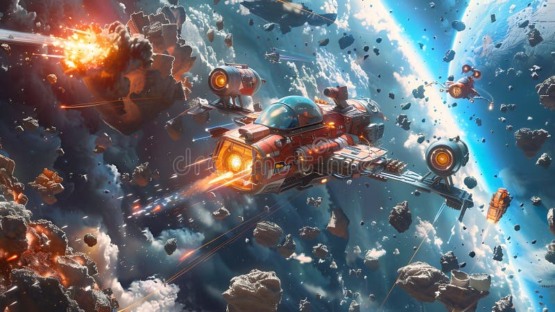 Cartoon Characters in a Space Battle Stock Illustration - Illustration ...