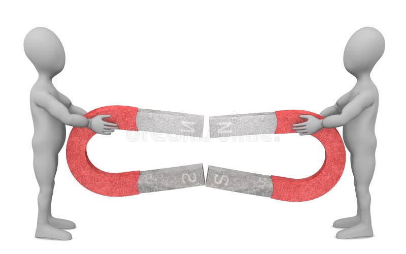 Cartoon Characters with Two Magnets Stock Illustration - Illustration ...