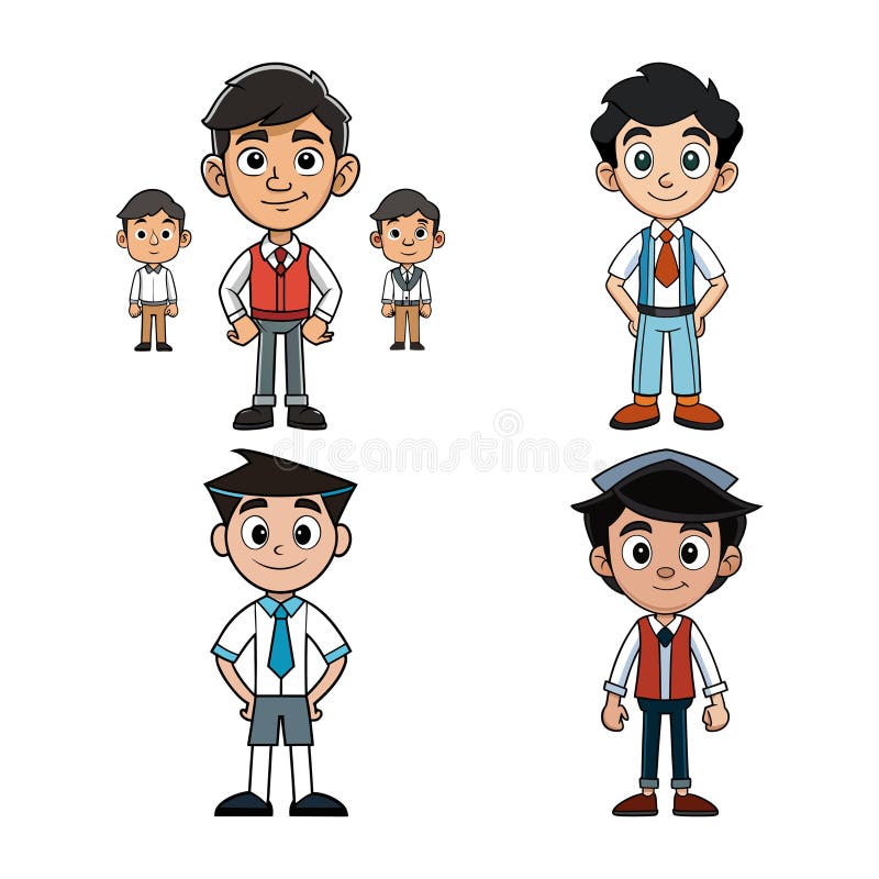 Cartoon Characters with Uniform Variations on White Background Stock ...