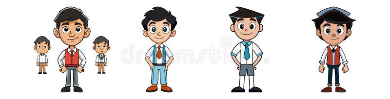Cartoon Characters with Uniform Variations on White Background Stock ...