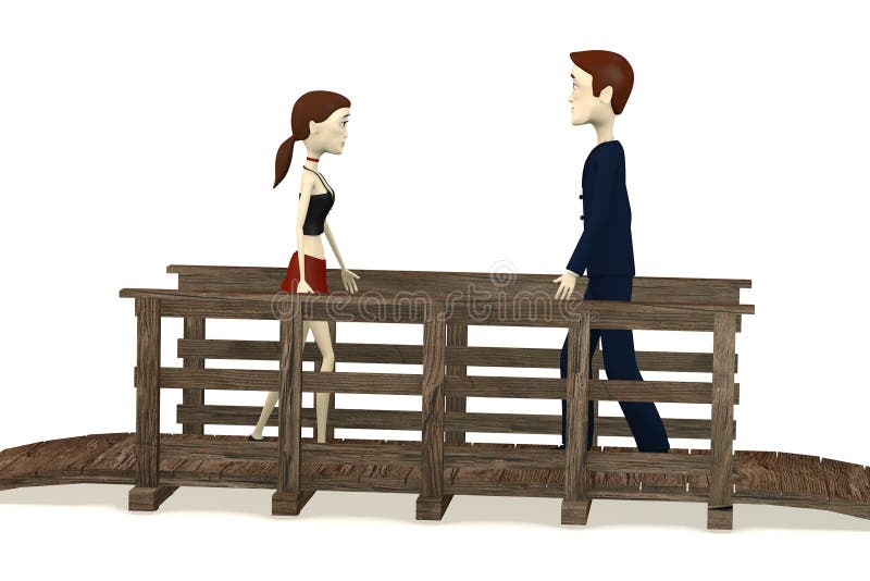 Cartoon Characters Walking on Bridge Stock Illustration - Illustration ...