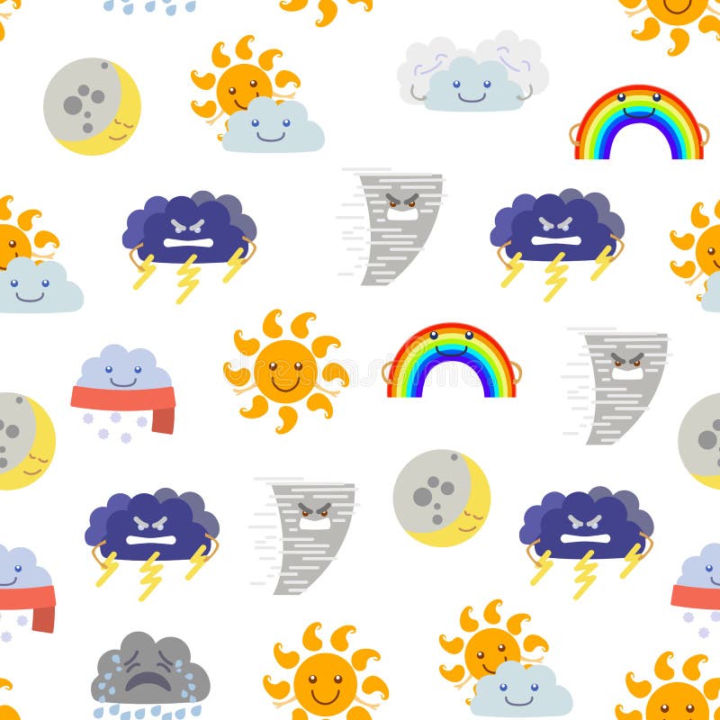 Cartoon Characters Weather Forecast Seamless Pattern Background. Vector ...