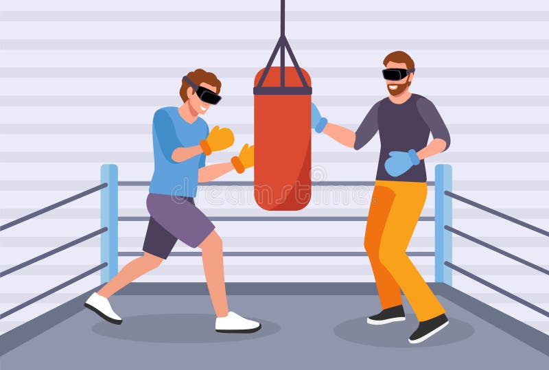 Cartoon Characters of Young Men Boxing in VR Headsets Stock Vector ...