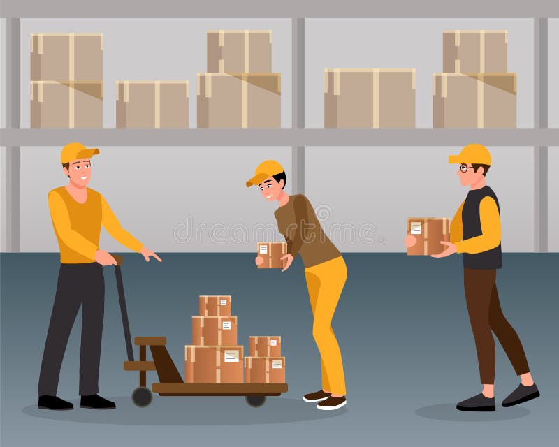 Cartoon Characters of Young Men Working in Delivery Service Stock ...