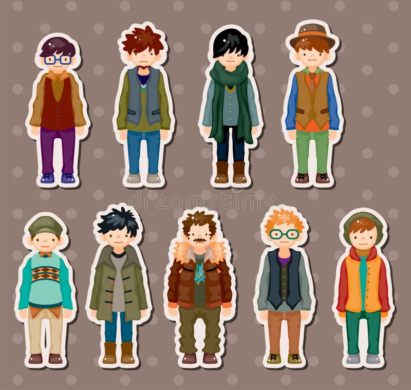 Cartoon Charming Young Man Stickers Stock Vector - Illustration of ...