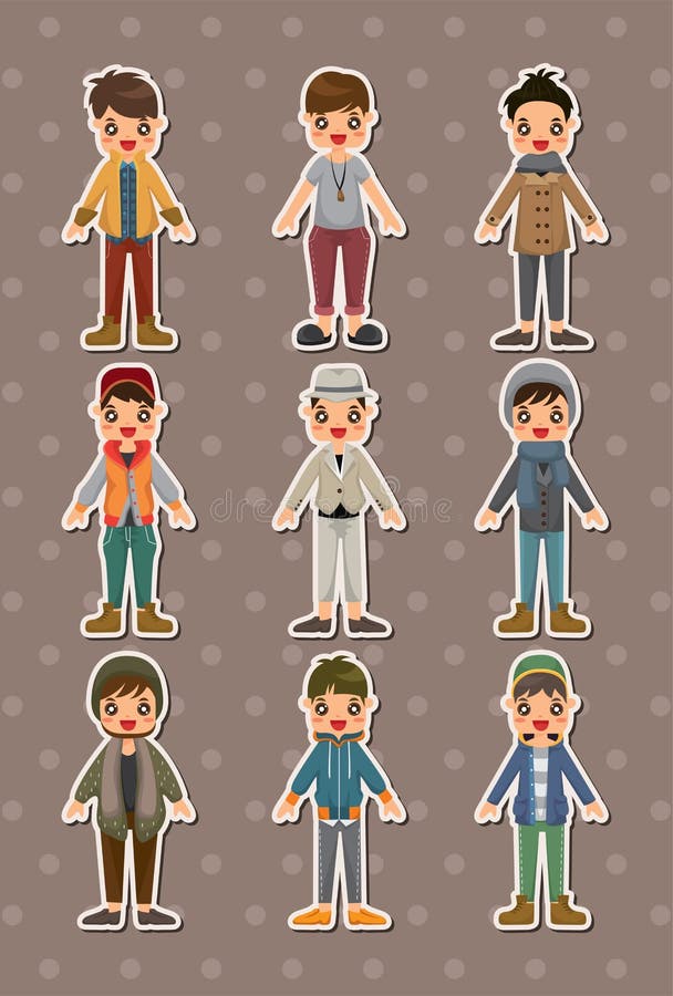Cartoon Charming Young Man Stickers Stock Vector - Illustration of ...
