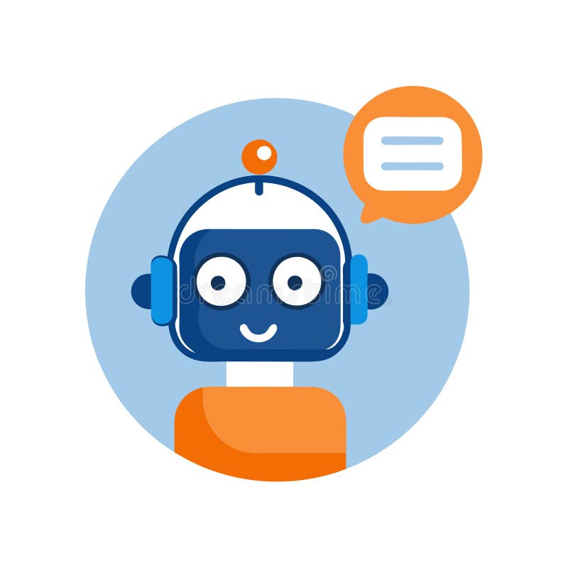 Cartoon Chatbot with Message Bubble Icon on Light Blue Background Stock ...