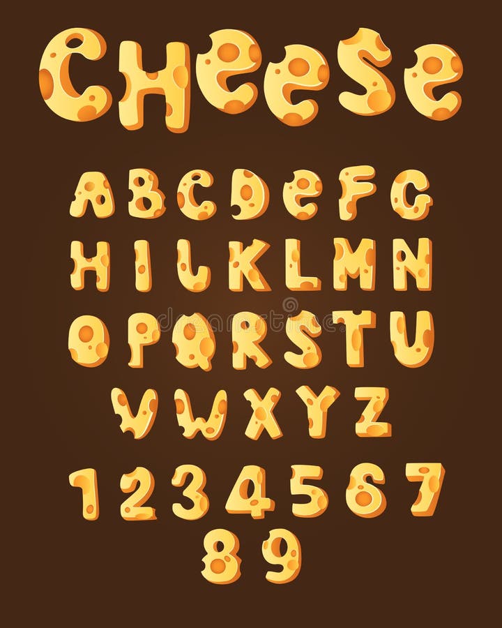 Cartoon Cheese Alphabet. Decorative Vector Font. Stock Illustration ...