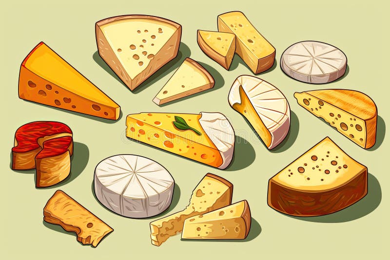 Cartoon Cheese Types.Tasty Cheese Illustration Set Stock Illustration ...