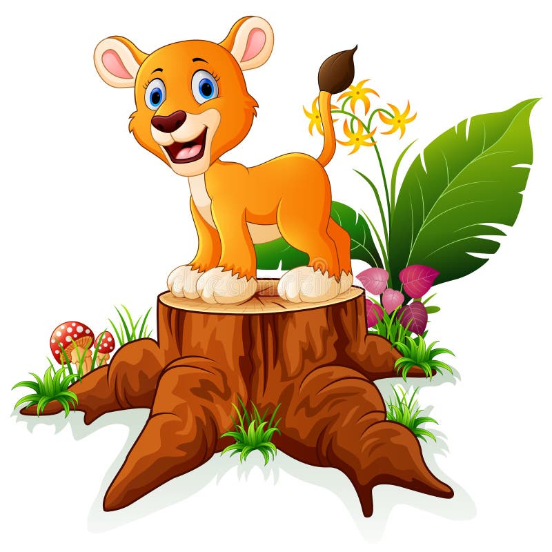 Cartoon Cheetah on Tree Stump Stock Vector - Illustration of smile ...