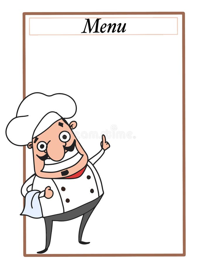 Cartoon Chef Characters Pointing with His Finger and Menu White ...