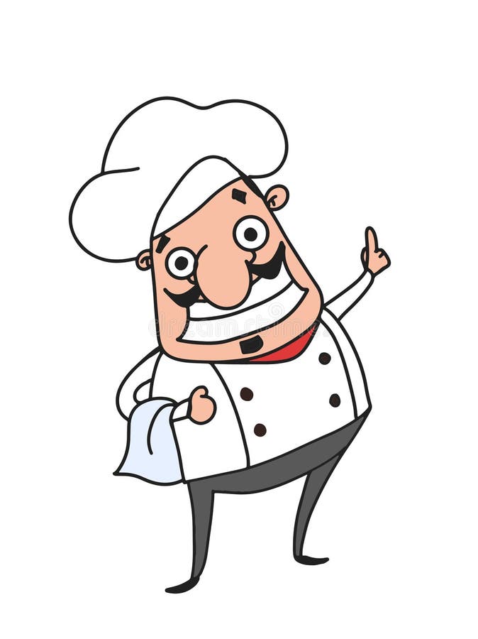 Cartoon Chef Characters Pointing with His Finger and Menu White ...