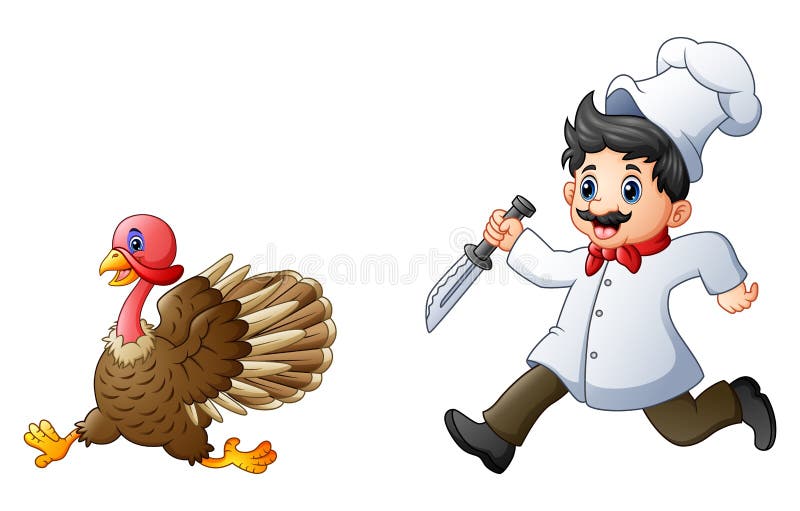 Cartoon Chef Chasing a Turkey Stock Vector - Illustration of fear ...