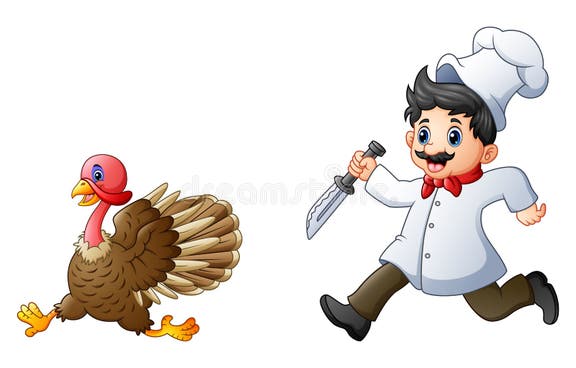 Cartoon Chef Chasing a Turkey Stock Vector - Illustration of fear ...