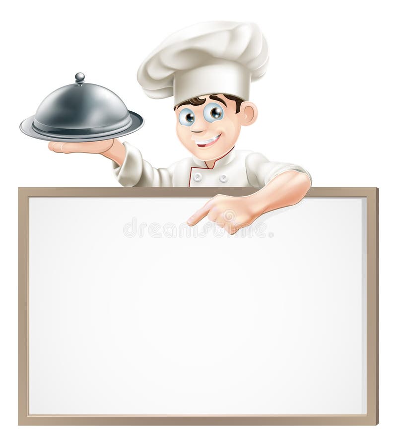 Cartoon Chef with Cloche and Menu Stock Vector - Illustration of ...