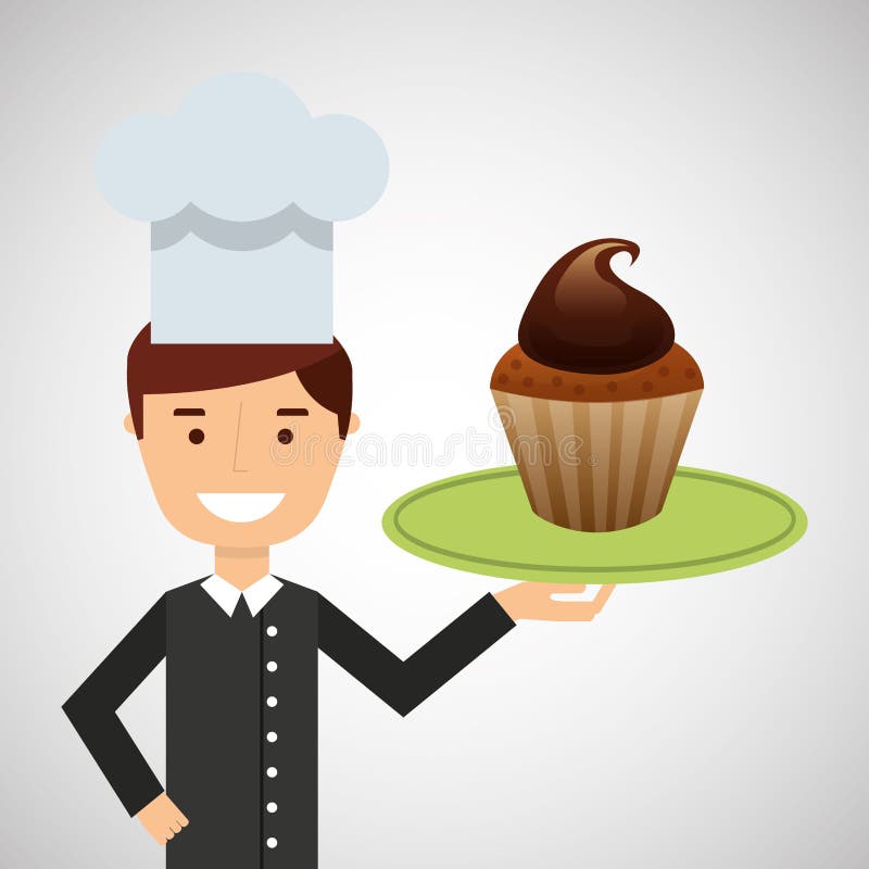 Cartoon Chef Dessert Sweet Cupcake Chocolate Stock Vector ...