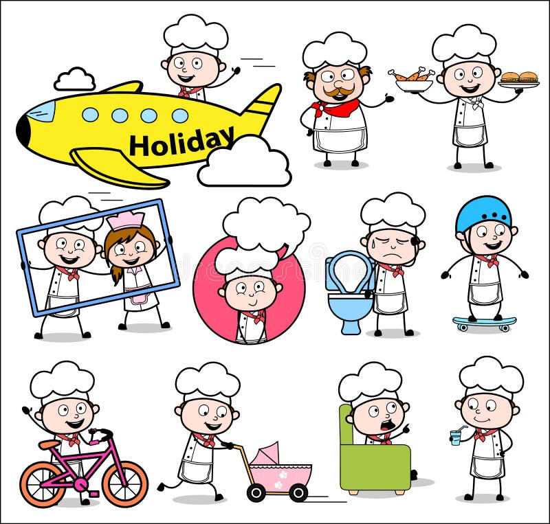 Cartoon Chef with Different Concepts - Comic Concepts Vector ...
