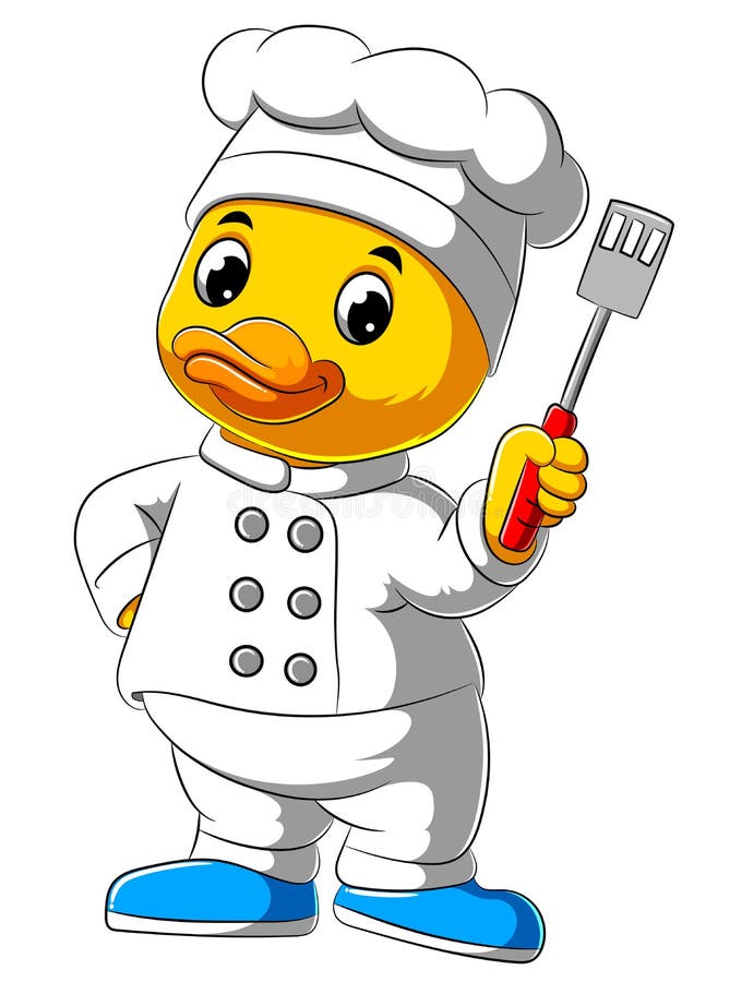 Cartoon Chef Duck Holding Kitchen Spatula Stock Vector - Illustration ...