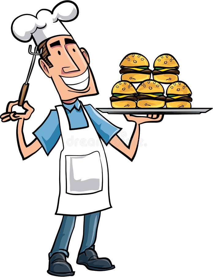 Cartoon Chef with Hamburgers Stock Illustration - Illustration of ...