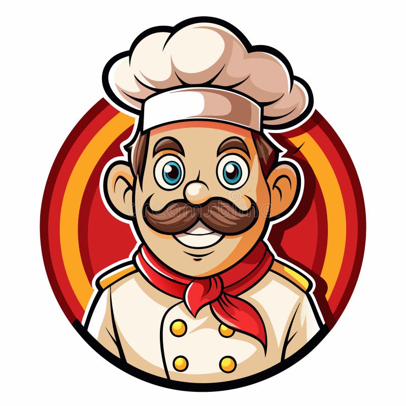 Cartoon Chef with Mustache in a Red Circle Stock Vector - Illustration ...