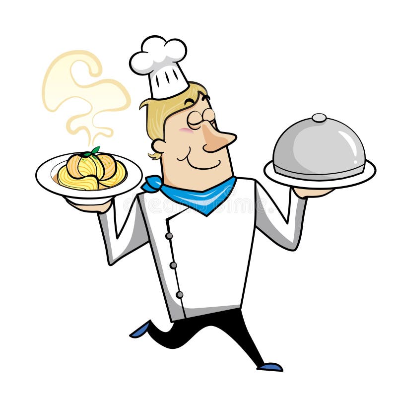 Cartoon Chef with Pasta Bowl and Serving Tray Stock Vector ...