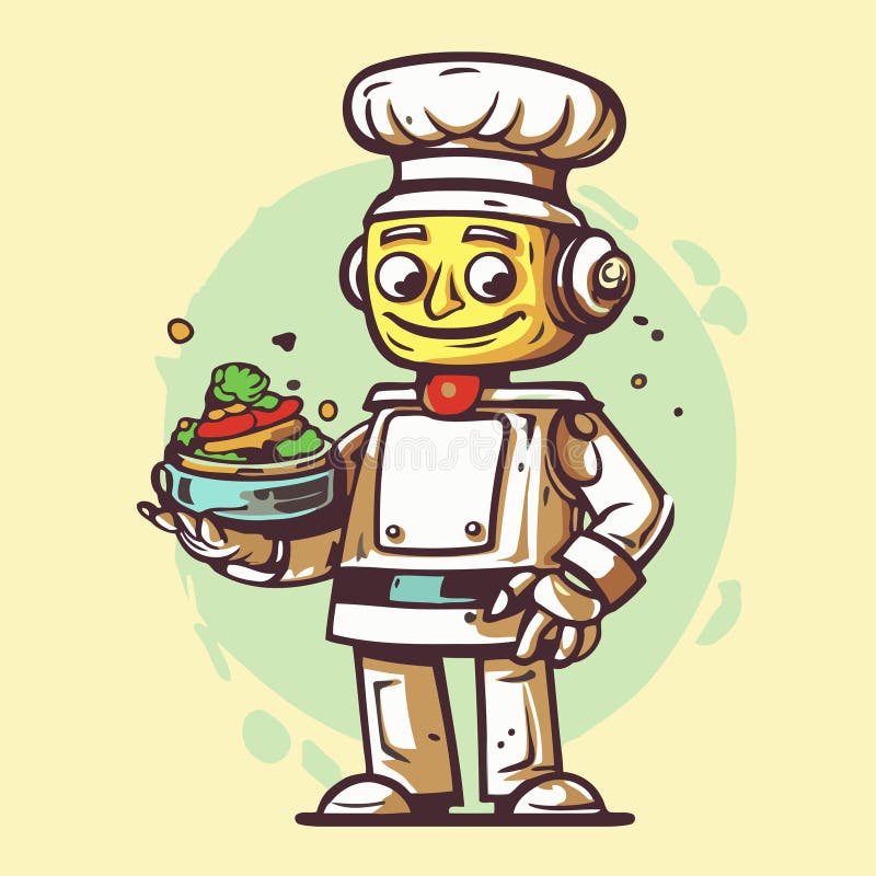 Cartoon Chef with a Plate of Food in His Hand. Vector Illustration ...