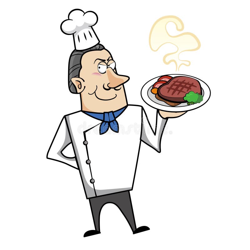Cartoon Chef with Steak Dinner Stock Vector - Illustration of beef ...